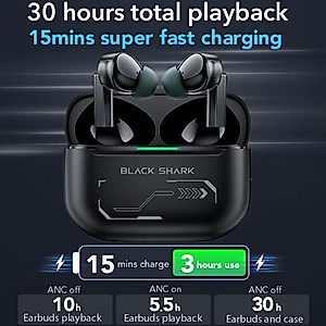 Black Shark JoyBuds Pro Wireless Earbuds, 40dB ANC Bluetooth 5.2 Gaming Earphones, with 30h Battery Life, 40ms Ultra-Low Latency, Six Mics, 12mm Drivers, IPX4, Ear Buds for Android and iOS (Black)