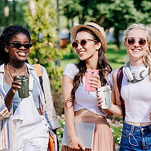 Sieral 4 Pcs 13 oz Christmas Travel Coffee Mug Insulated Reusable Coffee Cups with Leakproof Lid Stainless Steel Portable Coffee Tumbler for Keep Hot or Ice Coffee Milk Tea(Black, White, Pink, Green)