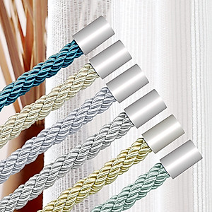 VIKIMORA 2 Pack Curtain Tiebacks for Draperys Gray, Strong Magnetic Curtain Tie Backs,Curtain Holders for Thick Drapes,Gray Cotton Rope Tie Backs for Heavy Duty Drapes,Gray