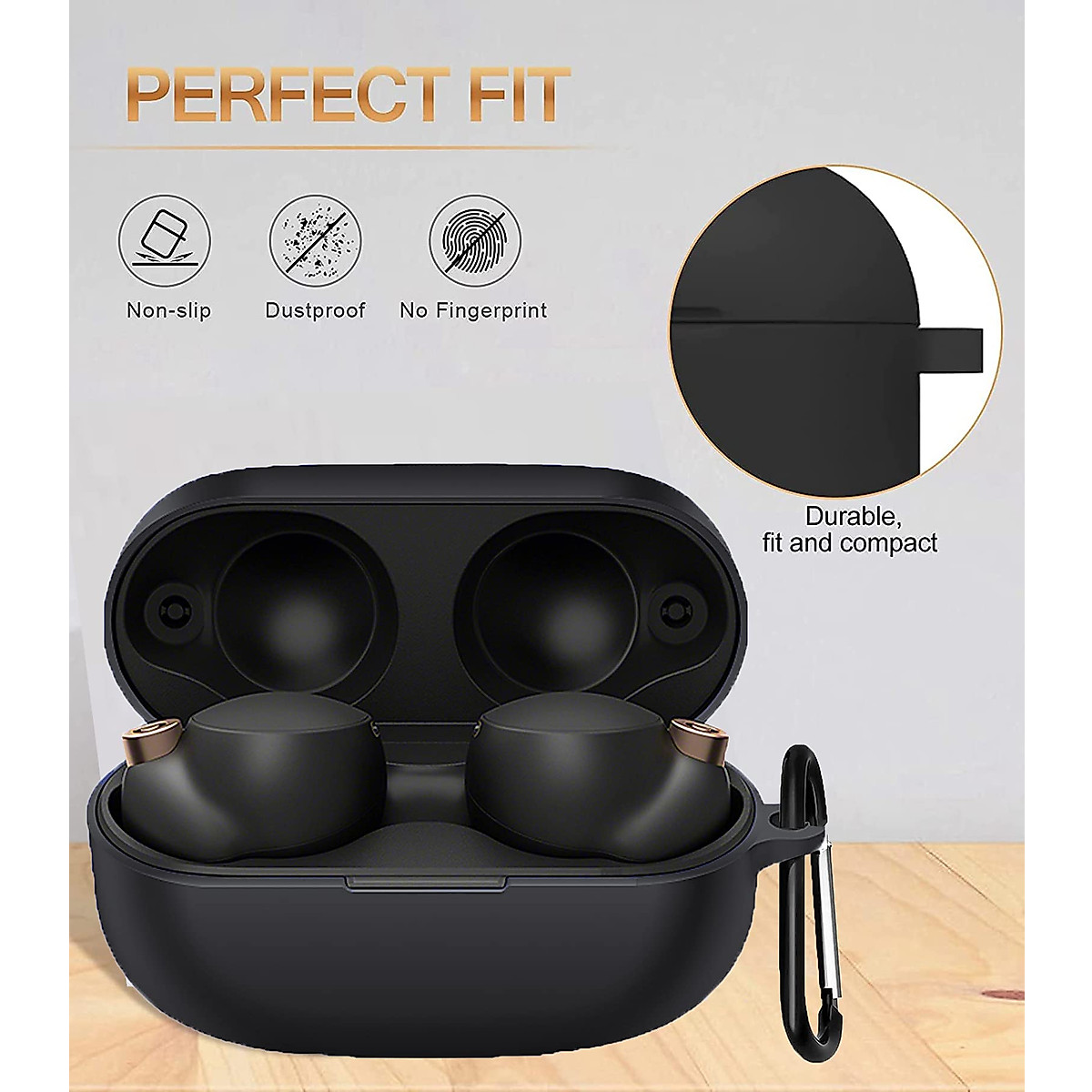 Compatible with Sony WF-1000XM4 Case, Lamshaw Protective Soft TPU Case with Keychain for Sony WF-1000XM4 Noise Canceling Truly Wireless Earbud (Black)