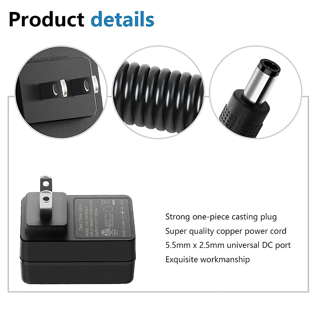 SHNITPWR 12V 1A DC Power Supply ETL Listed AC to DC Adapter Converter 1000mA 12W Transformer 100V~240V AC in 5.5x2.1mm Tip for CCTV WiFi IP Camera Player Router, Level VI Energy Efficiency, 2 Pack