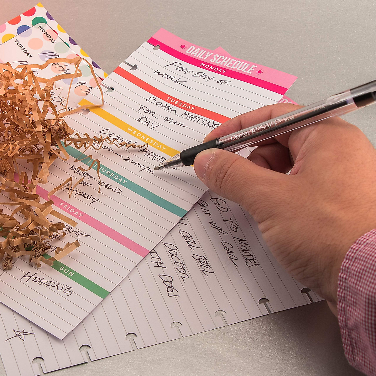 Pentel R.S.V.P. Ballpoint Pen, Fine Line, (0.7mm), Assorted Ink, Clear Barrel, 5 Pack (BK90BP5M)