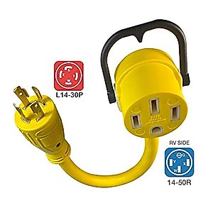 MARVINE CABLE Generator Cord Adapter from 30A (L14-30P) to 50A(14-50R) STW10/4 1.5ft