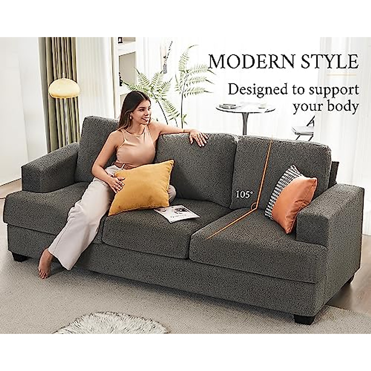 VanAcc Sofa, Comfy Sofa Couch with Extra Deep Seats, Modern Sofa Couch- Loveseat, Couch for Living Room Apartment Lounge, Grey Chenille