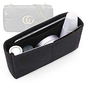 OAikor Felt Mini Purse Organizer Insert for GG Marmont Matelasse Shoulder Bag/MK Jet Set Large Saffiano Handbag Organizer Tote Liner/MJ Snapshot Pouch/TB Mini Miller Inner Bag and More (Mini, Black)