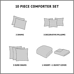 MADISON PARK SIGNATURE Cozy Comforter Set - All Season Bedding Combo Filled Insert and Removable Duvet Cover, Shams, Decorative Pillows, Plaid Brown/Black King (110 in x 96 in) 10 Piece