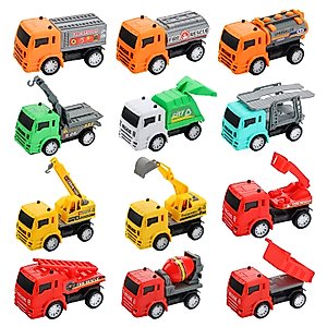 3 otters 12PCS Pull Back Cars, Construction Vehicle Toys for Easter Eggs Hunt, Easter Basket Stuffers Fillers, Easter Kids Party Favor, Easter Classroom Prize Supplies