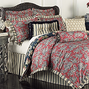 Waverly Sanctuary Rose Modern Farmhouse Floral 4-Piece Reversible Comforter Set, Queen, Heritage Blue