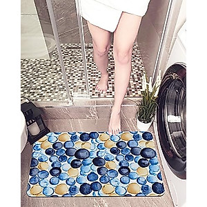 Gogobebe Super Absorbent Diatom Mud Mat Blue Brown Watercolor Macaron Texture Quick-Drying Thin Bath Mat Non-Slip Bathtub Mat Anti-Skid Rubber Bathroom Shower Mat 16x24in