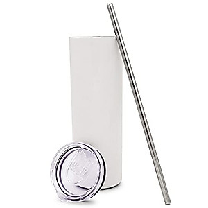 CALCA 10pcs Sublimation Tumblers Blank White 20 OZ Skinny Tumbler Travel Mug Cups Stainless Steel Tumbler with lid and straw for DIY Gift, Coffee, Water Drinks