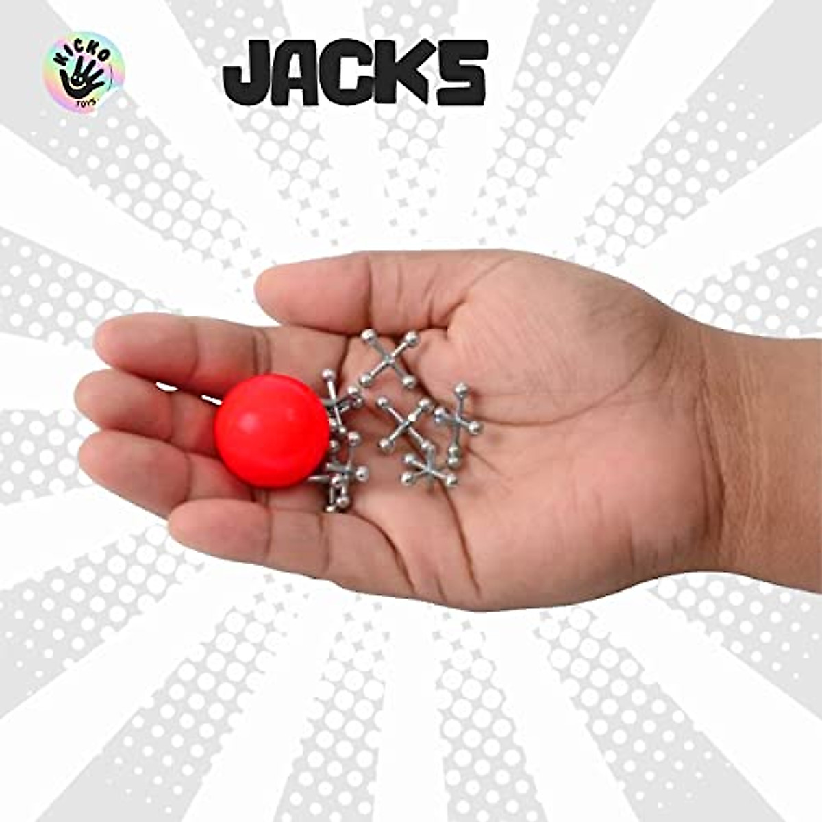 Kicko Metal Jacks Set - 12 Sets per Order - Metallic Jacks and Bouncy Ball Set - for Party Favors, Game Prizes, Kids' Activities, Loot Bag Fillers, Halloween, Easter, Birthday Parties