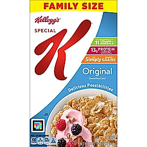Kellogg's Special K, Breakfast Cereal, Original, Made with Folic Acid, B Vitamins, and Iron, Value Size, 18oz Box(Pack of 6)
