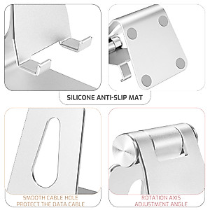 Tofun Silver Foldable Aluminum Alloy Cell Phone Holder,Tabletop Metal Phone Stand with Adjustable Angle by Swivel Axis,Smartphone Cradle