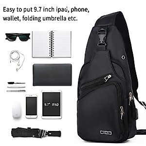 Suyzufly Crossbody Sling Backpack for Men Women Anti Theft Multipurpose Chest Shoulder Bag with USB Charging Port Black