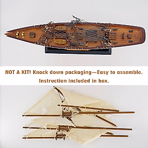 NAUTIMALL 25" Wooden Sailboat Model Sailing Yacht Atlantic Schooner Ship Scale Replica Nautical Home Decor Display Collection Watercraft