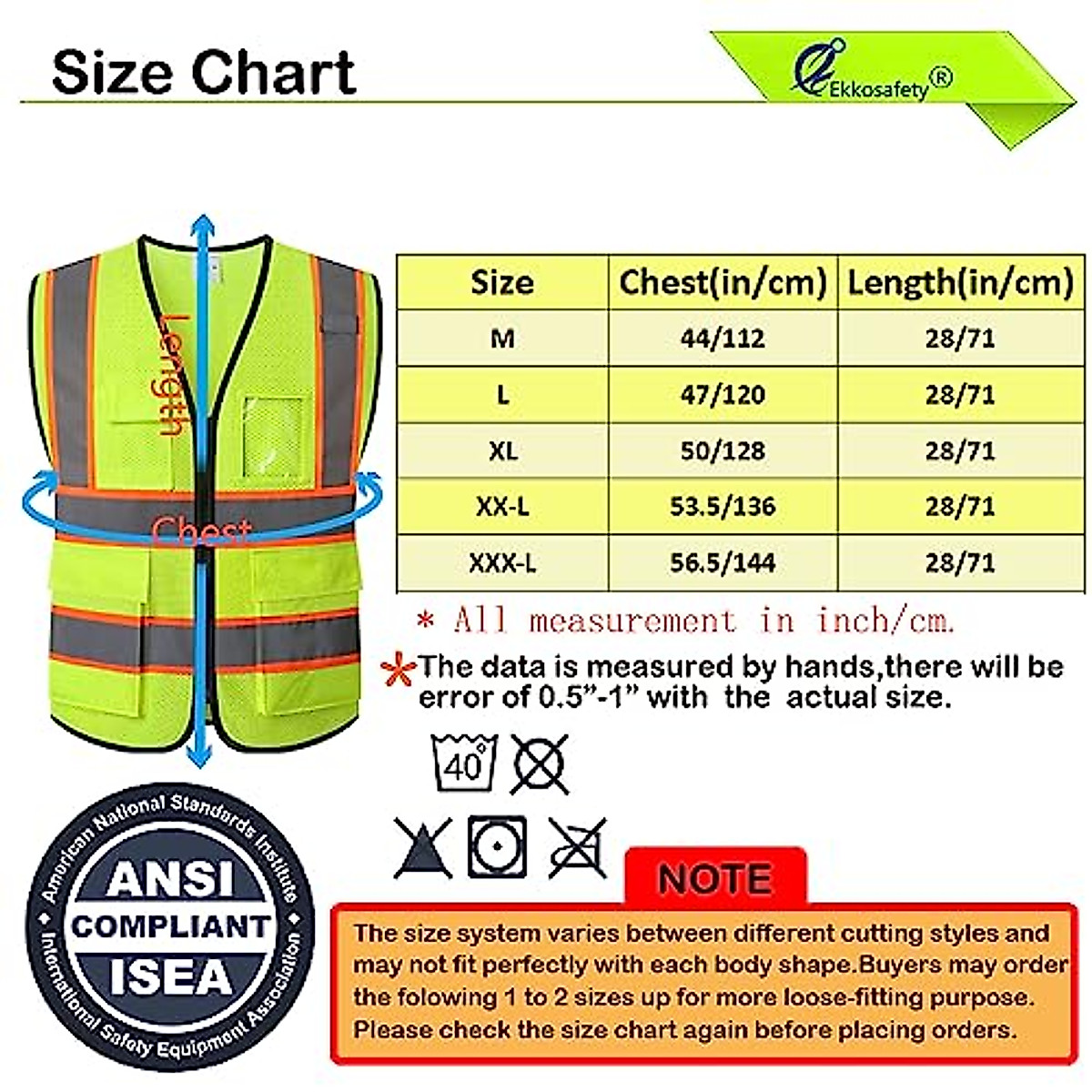 Ekkosafety Reflective Mesh Safety Vest for Men Women with 5 Pockets and Zipper Front High Visibility Mesh Vest Hi Vis Construction Work Vest,Meets ANSI/ISEA Standards(EK175-Yellow-L)