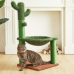 Catinsider 35 Inches Cactus Cat Tree with Hammock and Full Wrapped Sisal Scratching Post for Cats Brown Large