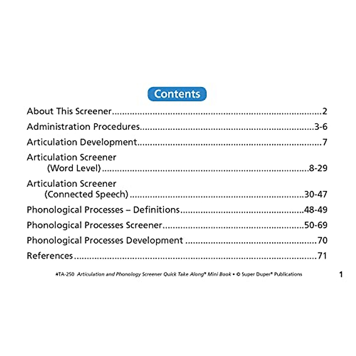 Super Duper Publications | Articulation and Phonology Screener Quick Take Along® Mini-Book | Speech Therapy | Educational Learning Resource for Children