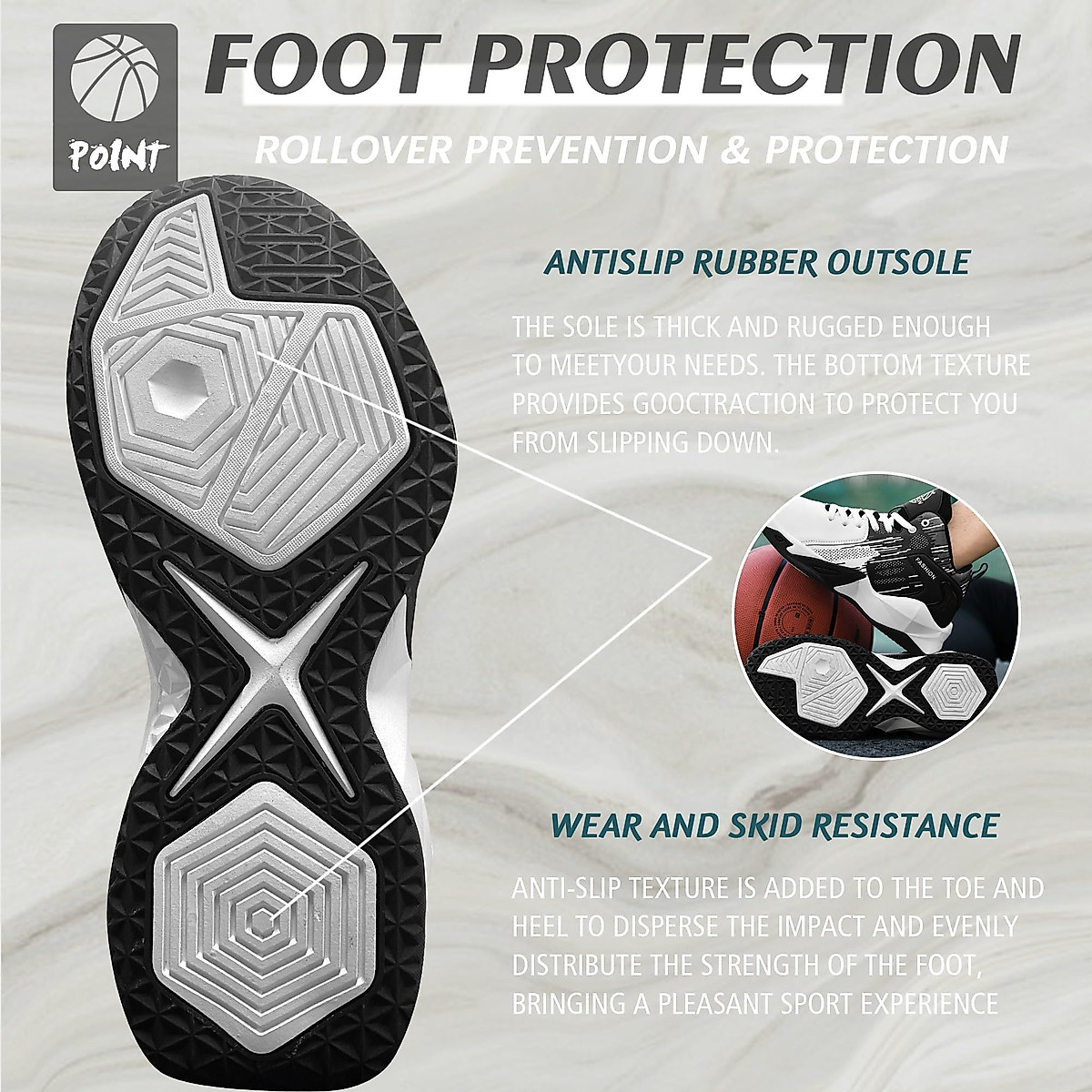 CJSPORX Men's Basketball Shoes Breathable Non-Slip Sneakers Fashionable Sports White-1 Size 13