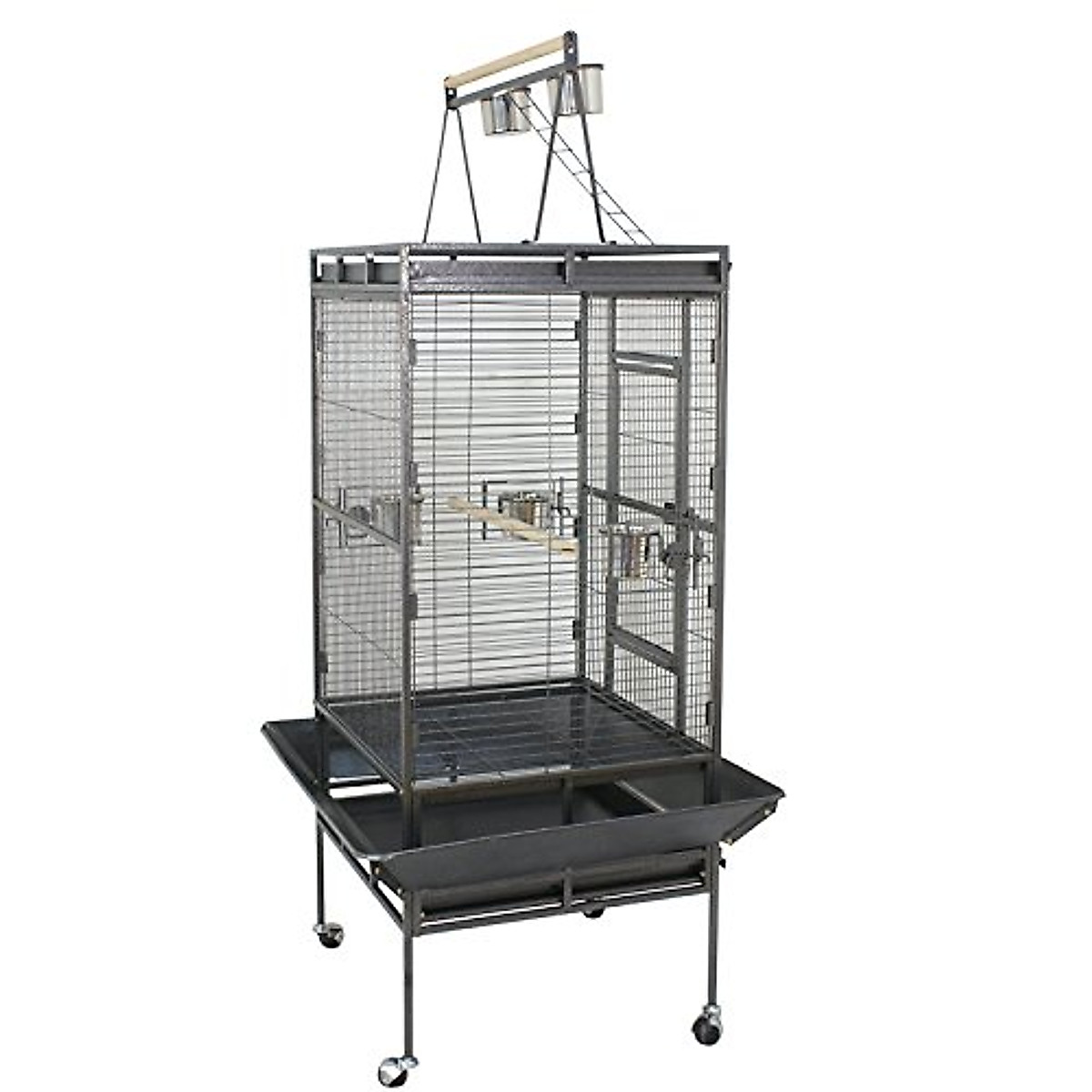 SUPER DEAL 68-inch Large Bird Cage with Rolling Stand African Grey Parrot Chinchilla Finch Cage Macaw Conure Cockatiel Cockatoo Pet House Wrought Iron Birdcage, Black