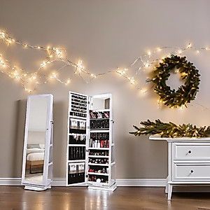 SDHYL 360° Rotating Full-Length Mirror Jewelry Cabinet - Standing Mirror with Jewelry Storage, Makeup Organizer & Lock, 63"x15", Perfect for Girls, Women, and Home Decor