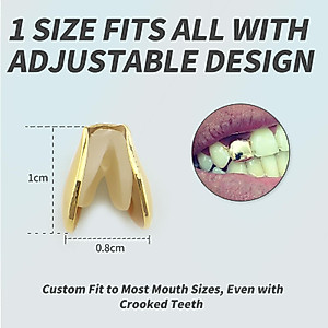 YAFIYGI 4 Pieces Gold Plated Gold Tooth Cap- Hip Hop Teeth Accessories - Plain Single Tooth Cap for Teeth Mouth - Realistic Fake Teeth Grills for Party - Open Face Front Tooth Caps