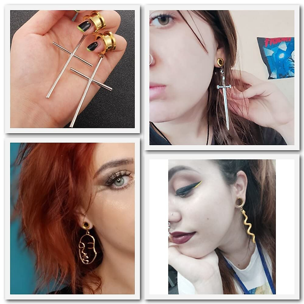 LADEMAYH 3 Pairs DIY Tunnels Plugs Gauges for Ears Piercing Jewelry, Women Mens Stainless Steel Ear Dangle Gauges Accessories Mixed Color 08mm=0g