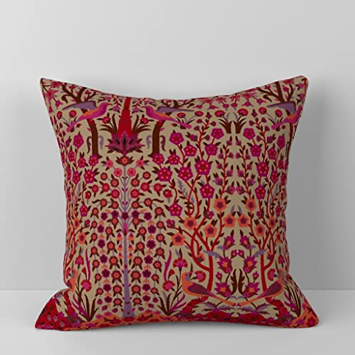 Spoonflower Square Throw Pillow, 18", Linen Cotton Canvas - Red Renaissance Medieval Garden Vintage Style Damask Moroccan Print Throw Pillow Cover w/Insert