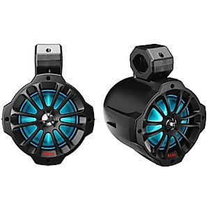 BOSS Audio Systems B62RGB ATV UTV Marine Boat Stereo 6.5 Inch Wake Tower Speakers – IPX5 Weatherproof, Bluetooth, Built-in Amplifier