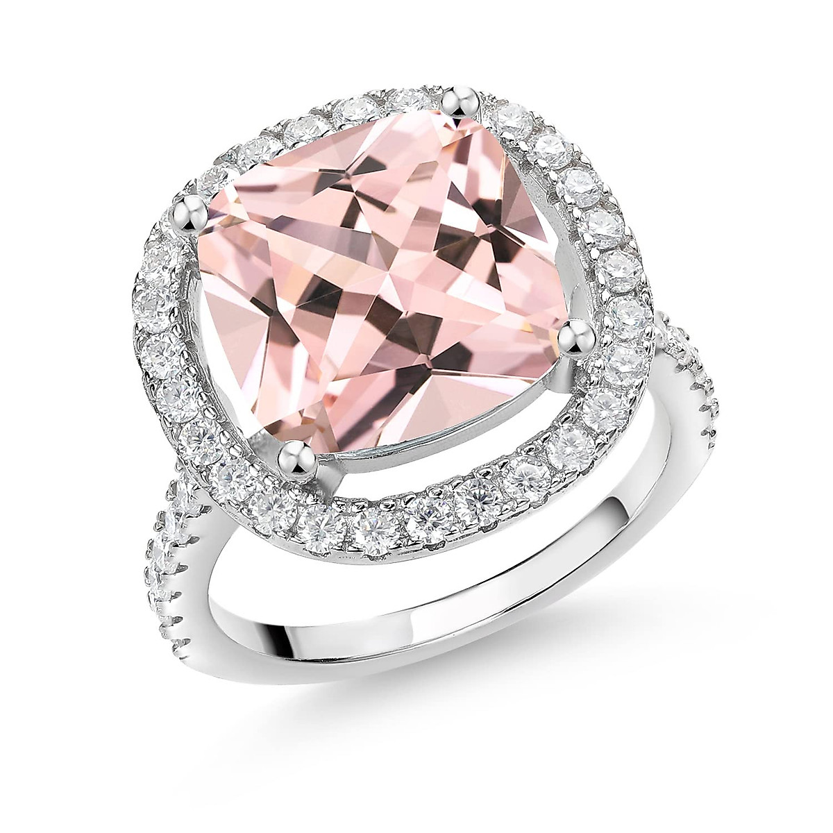 Gem Stone King 925 Sterling Silver 12MM Cushion Gemstone Birthstone and Moissanite Ring | Wedding Engagement Anniversary Promise Ring For Women | Available In Size 5, 6, 7, 8, 9