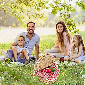 Wicker Basket with Liner Camping Picnic Basket Shopping Storage Hamper with Lid and Handle for Barbecue Food Storage Container Sundries Organizer Red Fruit Vegetable Storage Basket