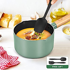 1.8 Quart Saucepan Set with Lid, Nonstick Small Sauce Pot, Induction Compatible Aluminum Cooking Pots with Silicone Spatulas for Pasta, Egg, Rice, Milk, Soup