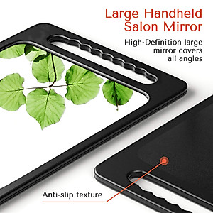TASALON Unbreakable Hand Mirror with Double Handle - Large Handheld Barber Mirror for Hair and beauty Salon - Durable Hand Held Mirrors for barbershop - Lightweight Haircut Mirror with Double Handgrip
