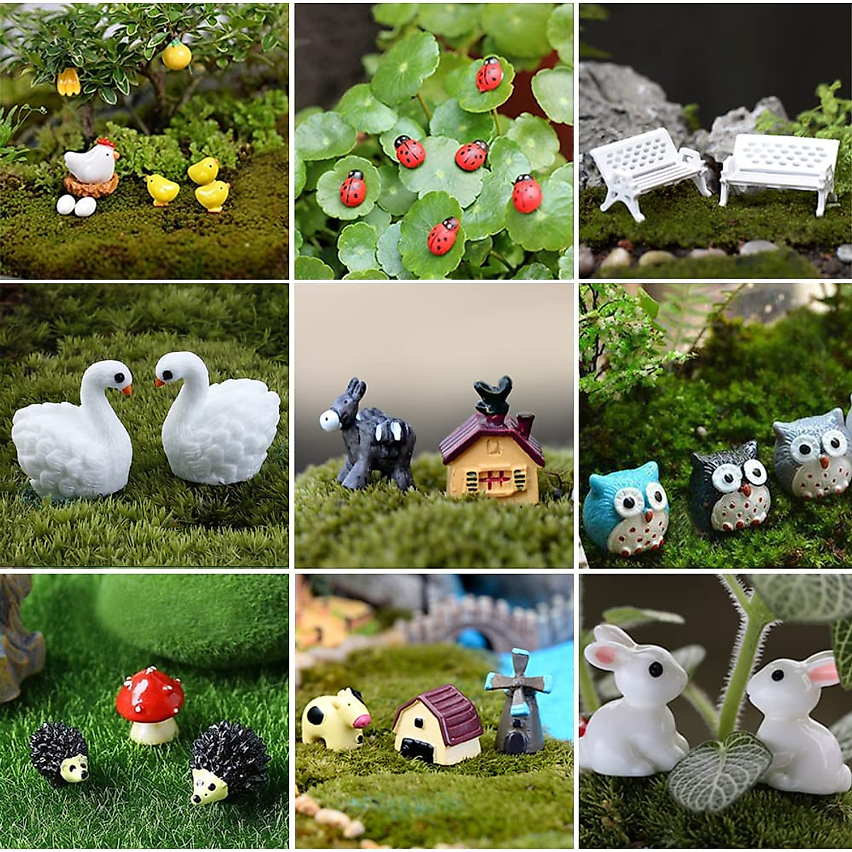 BeelDeel 100 Pcs Miniature Fairy Garden Accessories Outdoor Micro Landscape Figurines, DIY Ornament Fairy Garden Kit, Animals Miniature Figurines for Terrariums Potted Plant Bonsai Garden Decoration