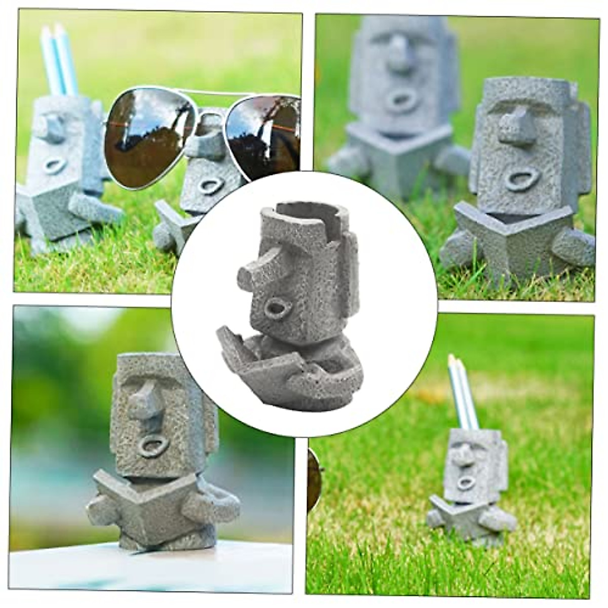 Abaodam 1pc Moai Glasses Holder pencil for kids mini plants retro decor easter island moai figurine easter island garden statue desktop pen cup Stone Figure Ornament Creative Pen Holder