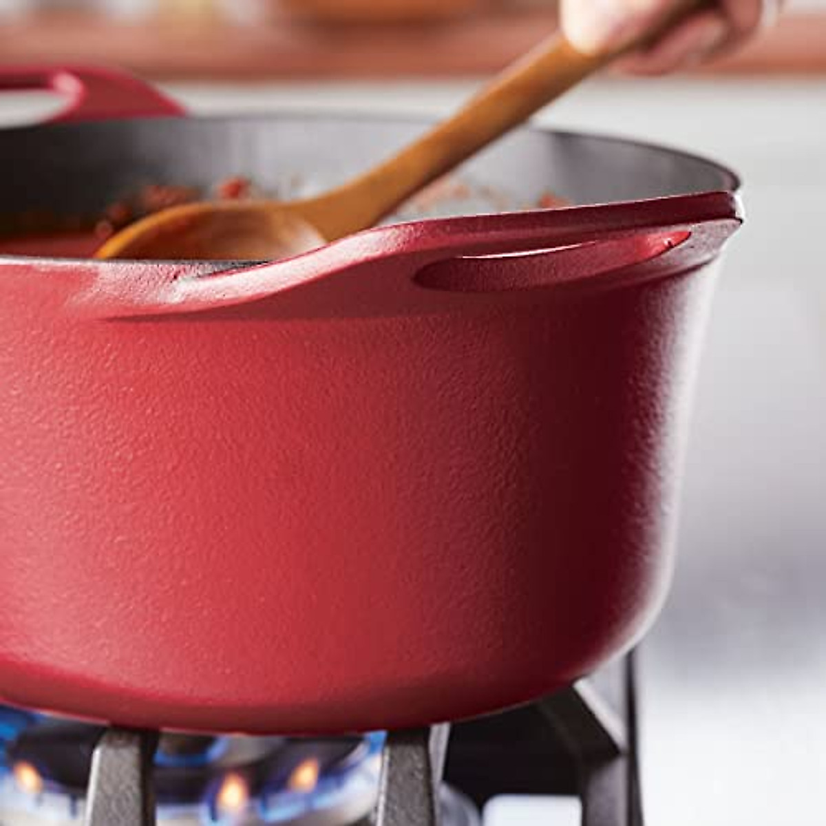 Rachael Ray NITRO Cast Iron Dutch Oven, 6.5 Quart, Red