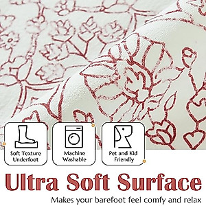 jinchan Area Rug 8x10 Persian Rug Washable Boho Living Room Rug Floral Print Large Rug Indoor Soft Distressed Carpet Thin Rug Bedroom Dining Room Office Farmhouse Red On Cream