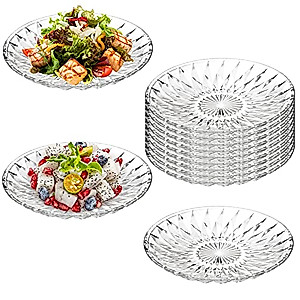 Hiceeden Set of 12 Crystal Glass Salad Plate, 8 Inch Round Clear Dessert Plates Restaurant Serving Party Plates for Fruits, Snacks