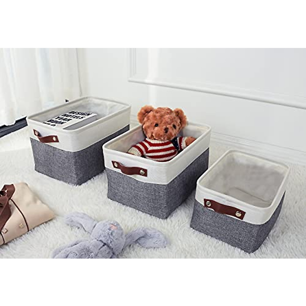 MeCids Storage Bins - 3-Piece Packs Collapsible Fabric Large Storage Baskets Bins - Organizers and Storage for Closet Shelves, Toy, Office, Nursery – Large, Medium & Small Sizes