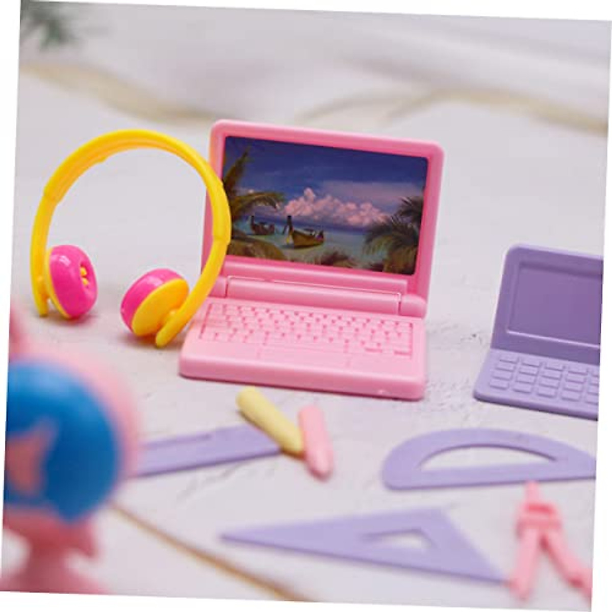 Toyvian Girl Toys 2 Sets Miniature Prop Accessories Sand Mini Girl with for Doll School Gift Supplies Landscape Scence Play Tiny Photo Stationery Notebooks Food Laptop of Stuff Model Kids Toys