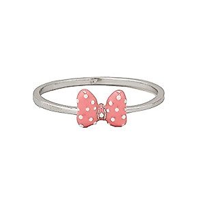 Pura Vida Silver Disney Minnie Mouse Bow Enamel Ring - Brass Base Band, Rhodium Plating - Size 7