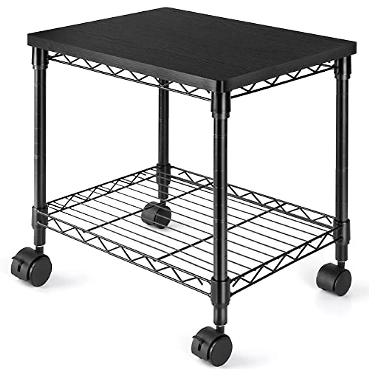 HUANUO Under Desk Printer Stand, 2 Tier Printer Cart for Storage, Mobile Printer Table with Swivel Wheels, Holds up to 100lbs, Perfect Desk Organizer Shelf for Home & Office, HNPS02