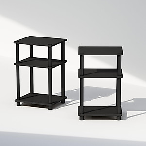 Furinno Just 3-Tier Turn-N-Tube Open Storage Nightstand, 2-Pack, Plastic Poles, Americano/Black