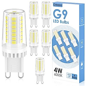 Cnkeeo G9 LED Bulb, 4W Daylight White 6000K, 450LM, 40W Halogen Equivalent, No Flicker, Non-Dimmable, 360°Beam Angle, Bi-pin Ceramic Base G9 Light Bulbs for Chandeliers Home Lighting, Pack of 6