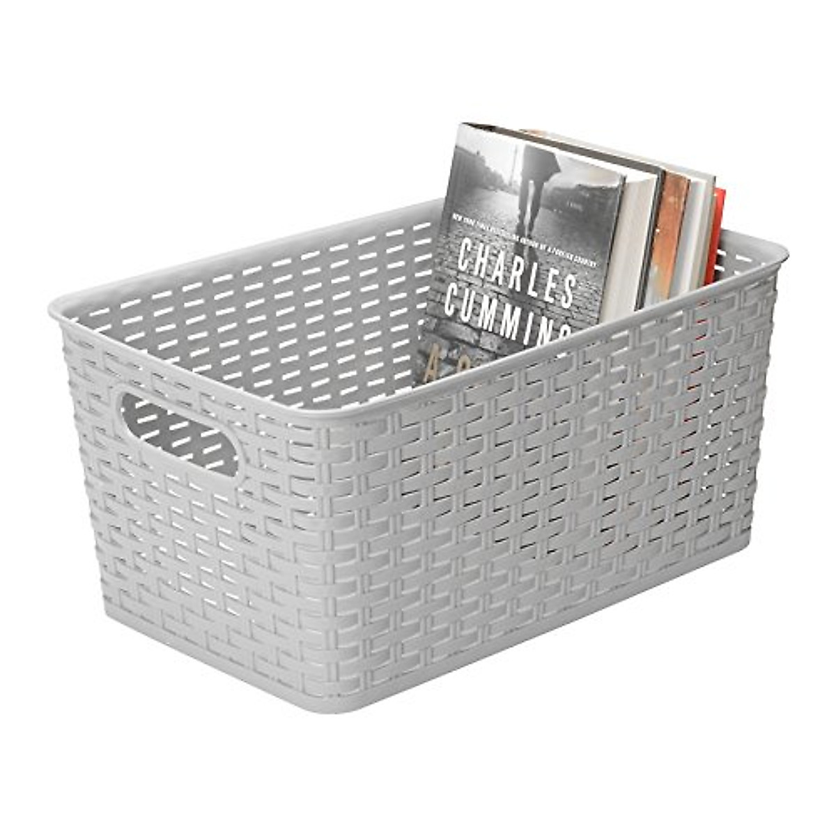 YBM Home Medium Plastic Rattan Storage Box Basket Organizer, Large - Gray - 1 Pack