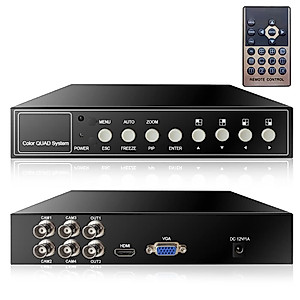 4 Channel 1080P HD Video Quad Video Processor Video Image Switcher Video Multiplexer for AHD CVI TVI CCTV Security Cameras with Digital Zoom, Multiple Video Freezing, Video Loss Alarm Functions