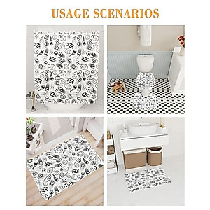 Minimalist Football Bathroom Set with Shower Curtain and Rug and Accessories,66x72 Inches Long Bathtub Curtain with Small Bath Mat,Bathtub Floor Runner Rug Set,12 Hooks Sports Theme Black White