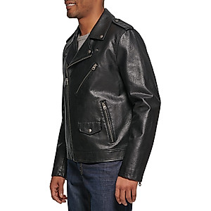 Levi's Men's Faux Leather Motorcycle Jacket, New Black, Large