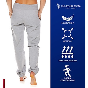 U.S. Polo Assn. Essentials Grey Sweatpants for Women, Comfy French Terry Womens Joggers with Pockets (Heather Grey, Medium)