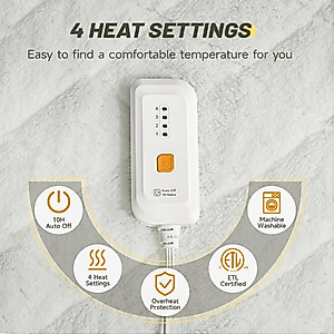 Heated Mattress Pad Queen Size Dual Control- Bed Warmer Electric Mattress Cover with 4 Heat Settings& 10 Hour Auto Off,60’’x80’’-Fit Up to 15 Inch,ETL Certified,Machine Washable